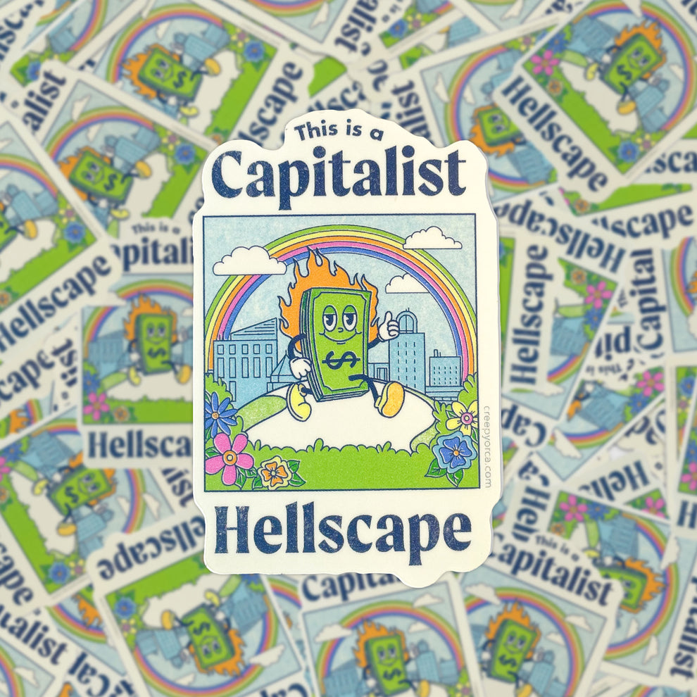 Capitalist Hellscape Sticker: Cute & Retro Anti-Capitalism – Creepy ...