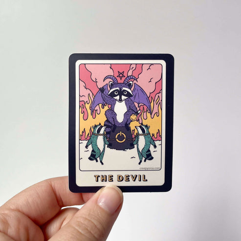 Tarot Card Sticker: Raccoonized Devil Design for Inner Chaos – Creepy ...